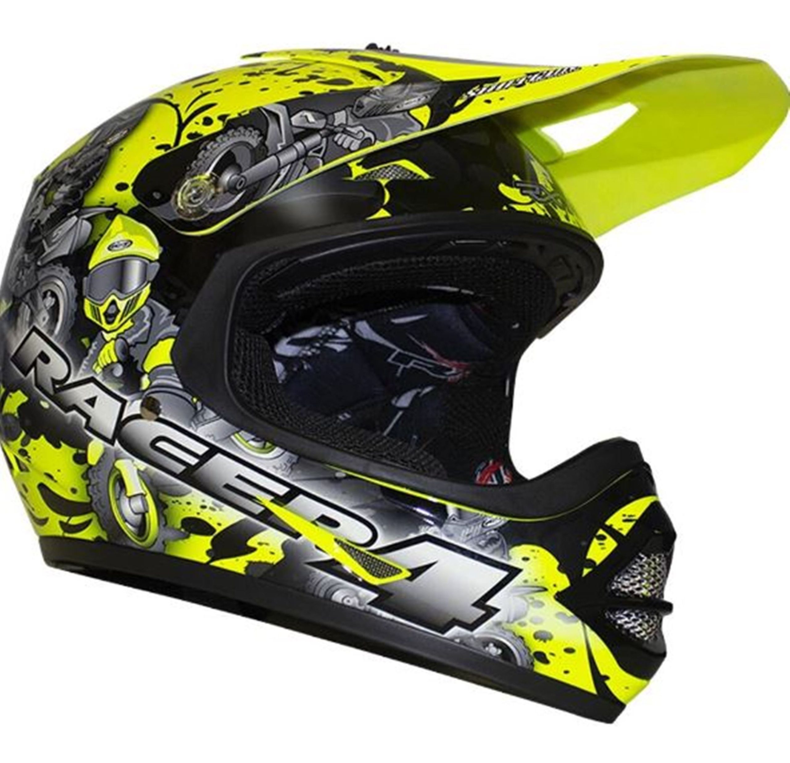 RXT RACER 4 Kids Youth Dirt Bike MX Motocross Helmet Fluro Yellow